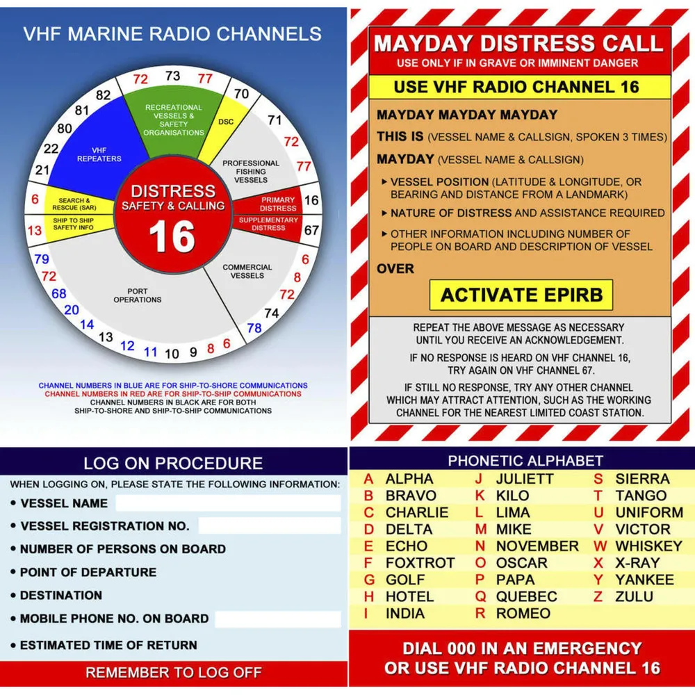 VHF Marine Radio Channel Chart Sticker | Road Tech Marine