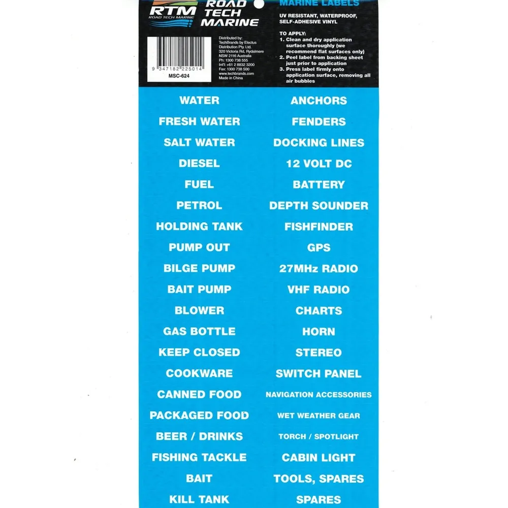 Marine Storage Labels | Road Tech Marine