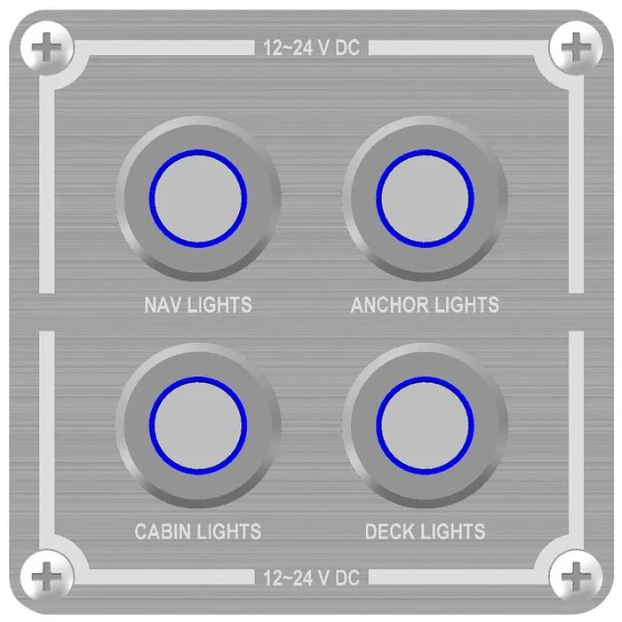 Powertech 4 Way Stainless Steel Switch Panel With Blue Illuminated ...