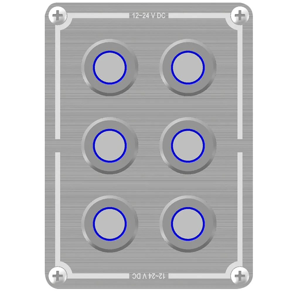 Powertech 6 Way Stainless Steel Switch Panel With Blue Illuminated ...