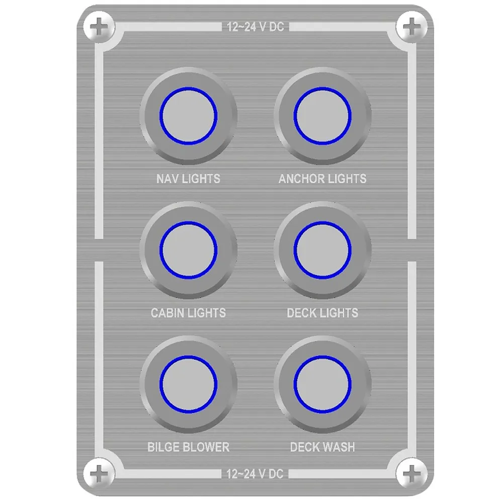 Powertech 6 Way Stainless Steel Switch Panel With Blue Illuminated ...