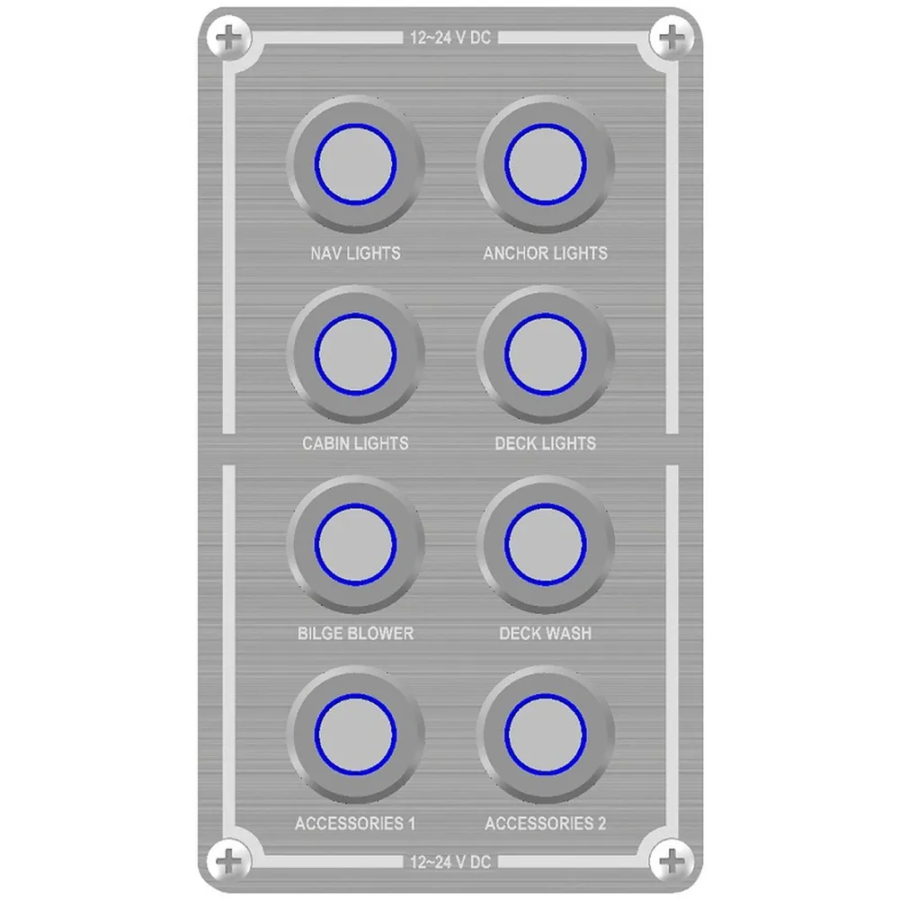 Powertech 8 Way Stainless Steel Switch Panel With Blue Illuminated ...