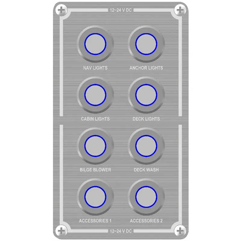 Powertech 8 Way Stainless Steel Switch Panel With Blue Illuminated ...