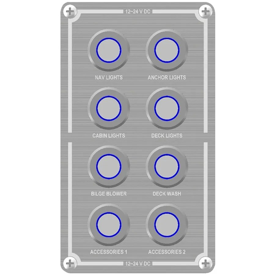 Powertech 8 Way Stainless Steel Switch Panel With Blue Illuminated ...