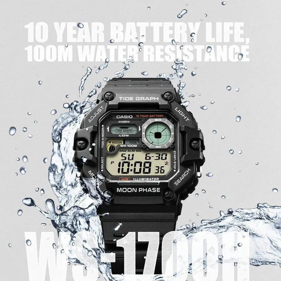 CASIO WS1700H-1A Tide Watch - Black | Road Tech Marine
