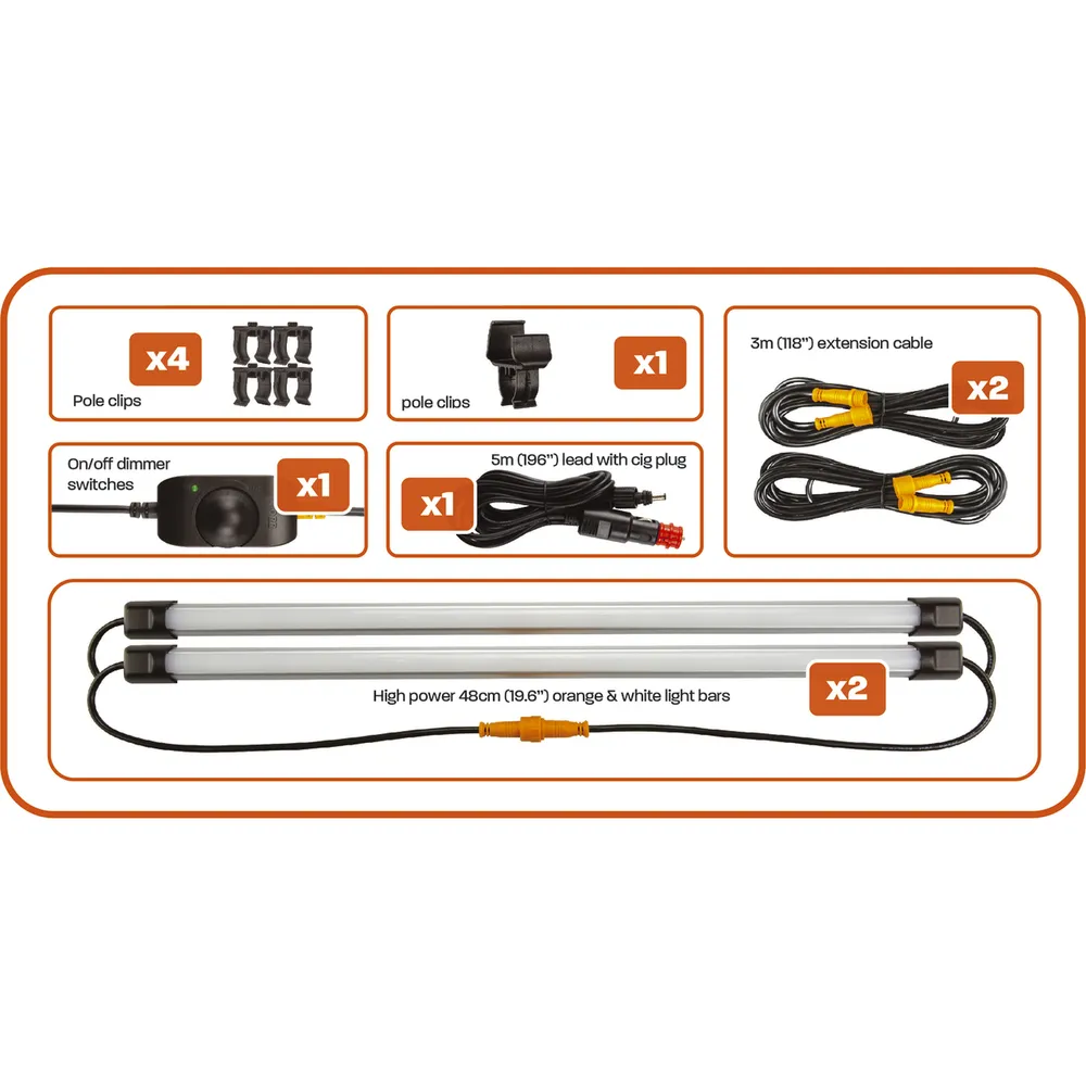 Hard Korr Camp Light Kit with 2 x 48cm Orange and White LED Bar Strips ...
